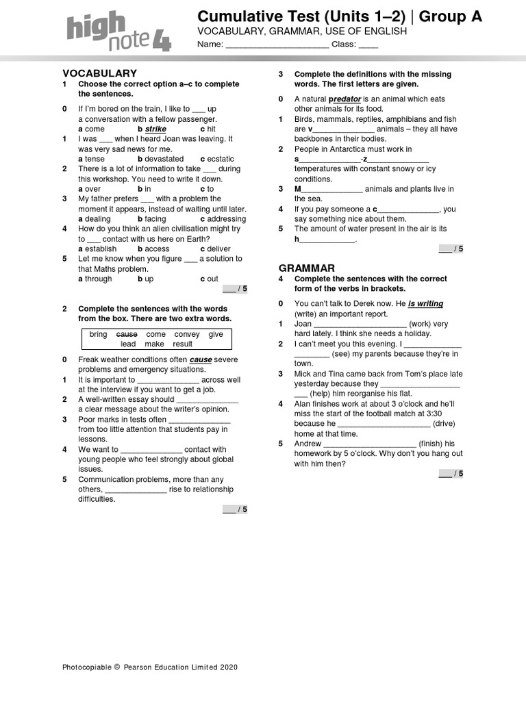 High Note 4 Cumulative Tests | PDF | English Language | Teachers