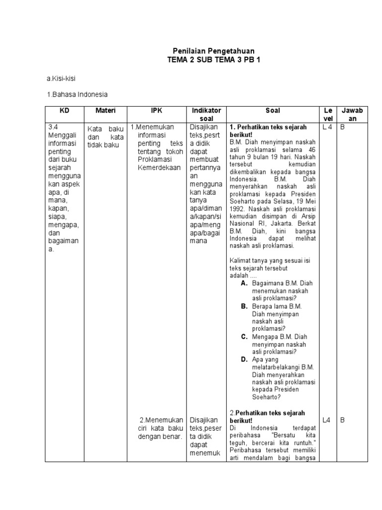 Evaluasi Tema 2 Sub Tema 3 | PDF