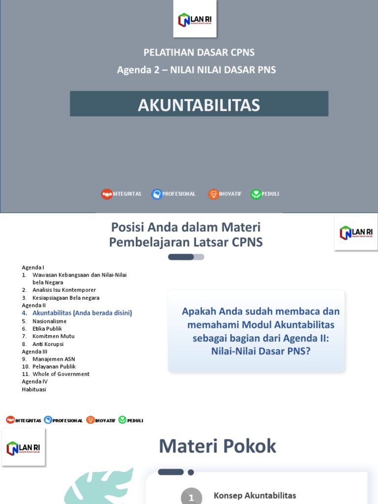 Akuntabilitas: Pelatihan Dasar Cpns Agenda 2 - Nilai Nilai Dasar Pns | PDF