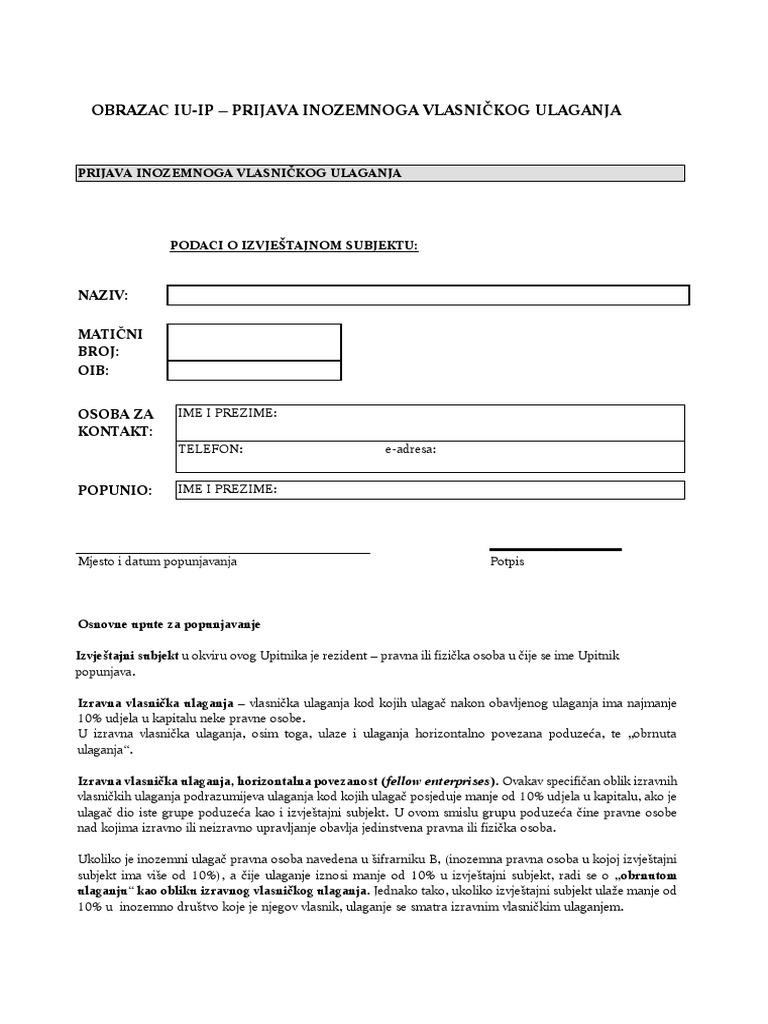 Obrazac Iu Ip - Prijava | PDF
