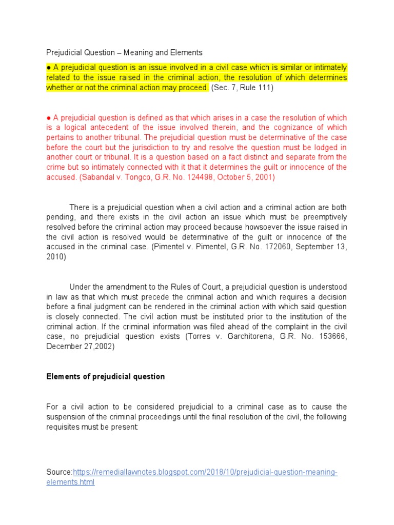 Motion of Prejudicial Question | PDF | Lawsuit | Government Institutions
