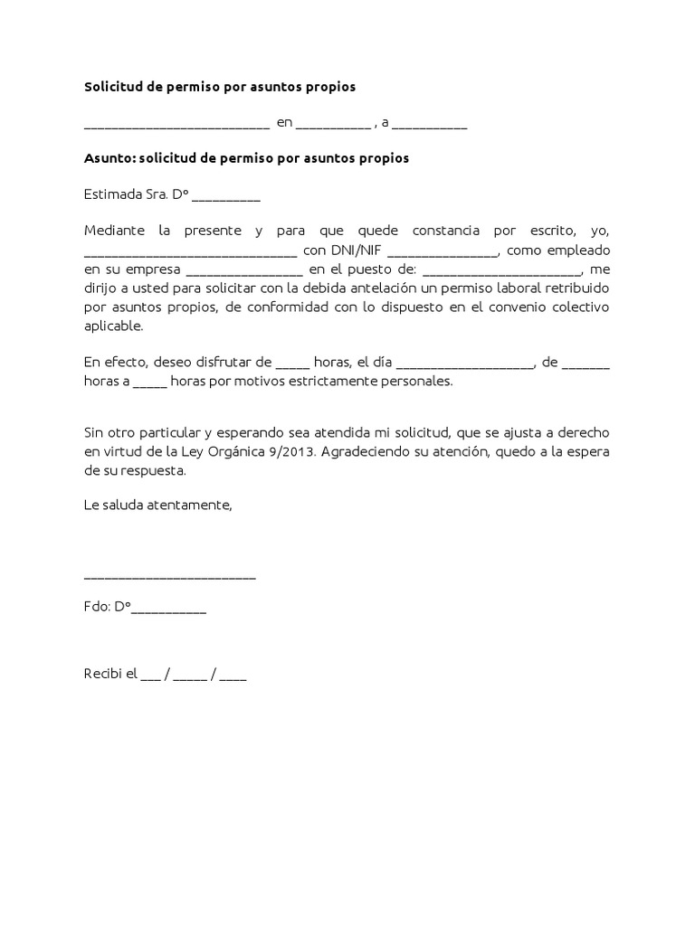 Modelo Solicitud Dias Asuntos Propios Trabajador | PDF