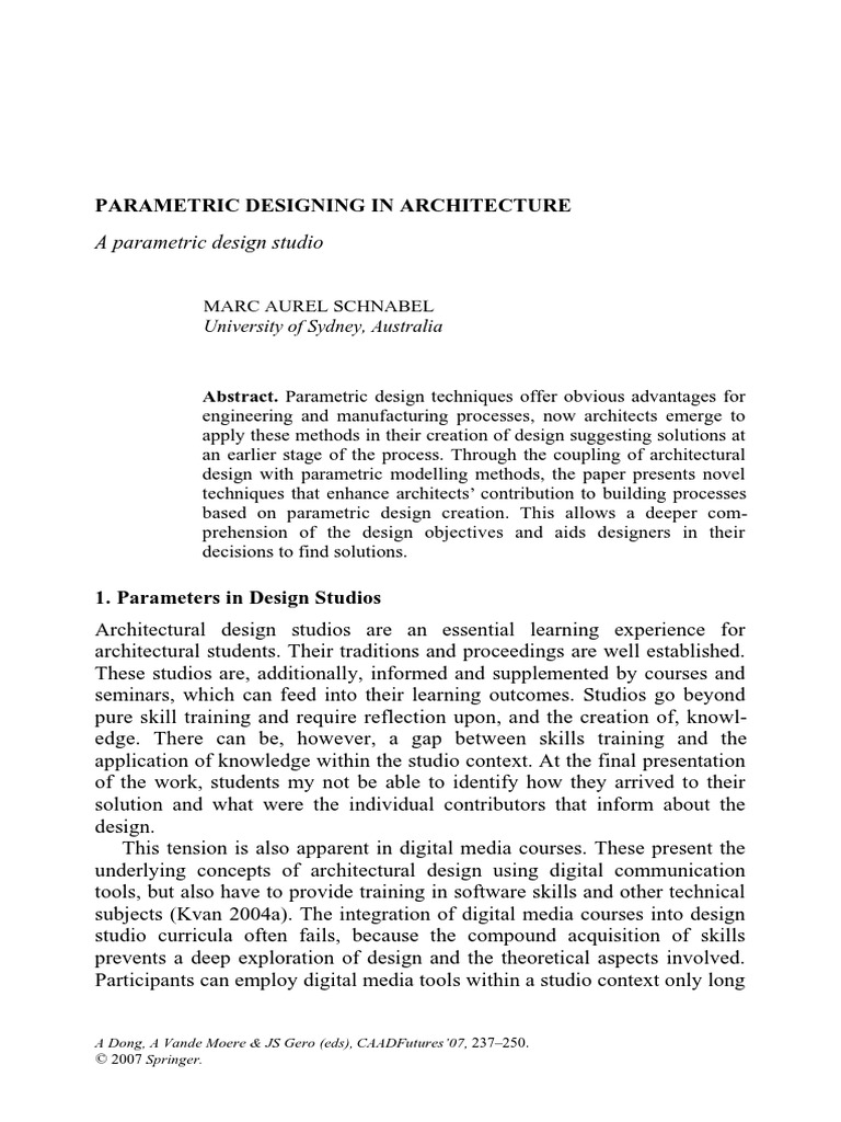 Parametric Designing in Architecture: A Parametric Design Studio | PDF | Design | Learning