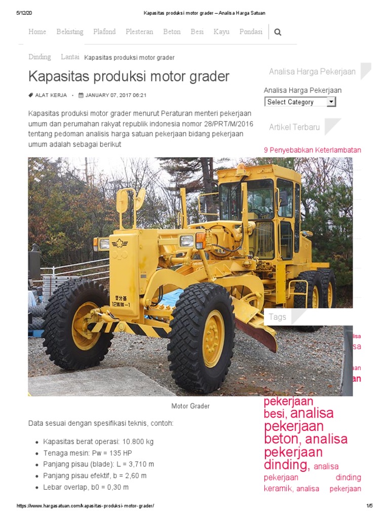 Kapasitas Produksi Motor Grader | PDF