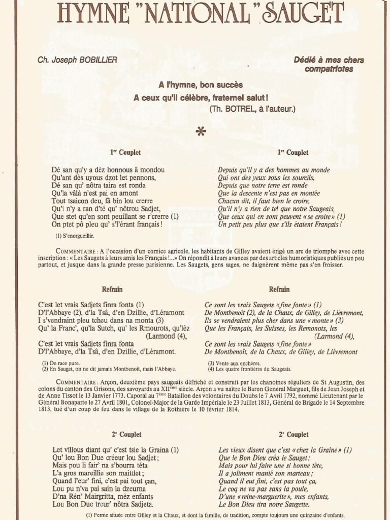 Paroles Hymne National Sauget | PDF