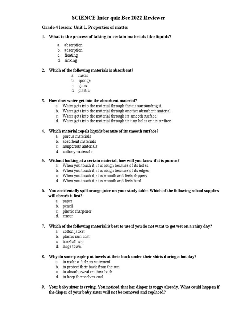 Grade 4 Science Quiz Bee Reviewer | PDF | Decomposition | Density