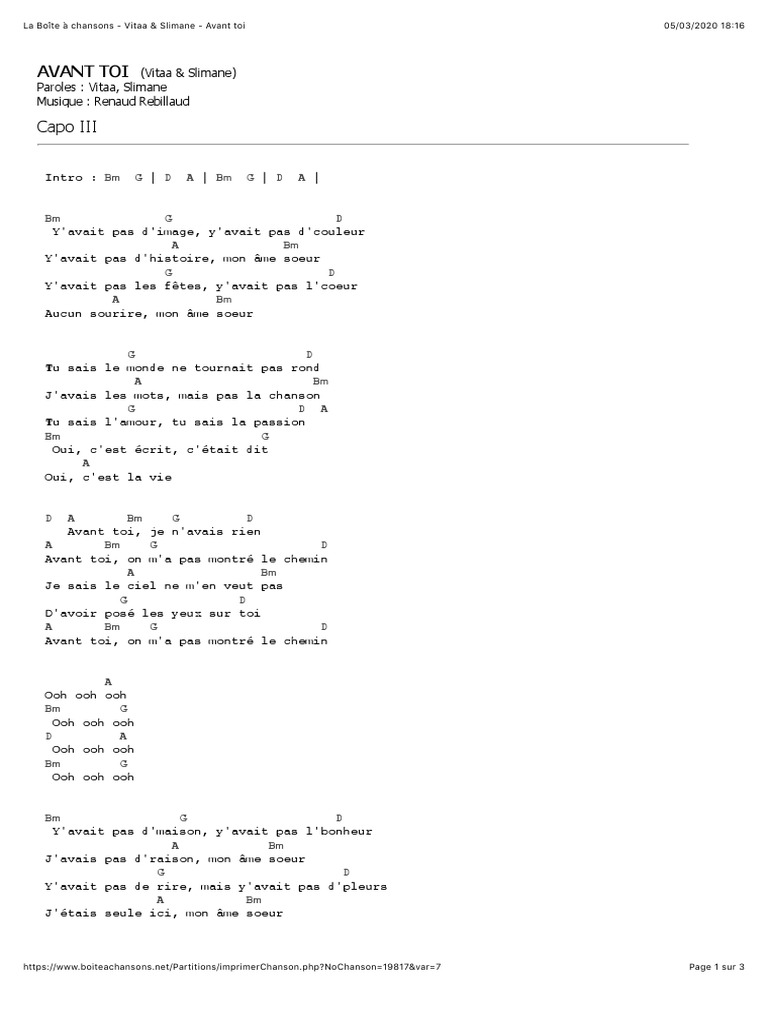 Accords et paroles de "Avant Toi" | PDF