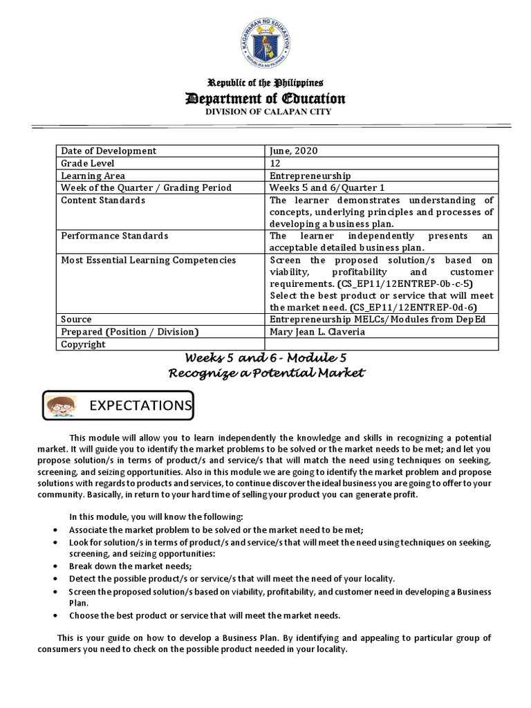 ENTREP MODULE 5 Q1WEEKS 5 and 6 | PDF | Entrepreneurship | Procurement