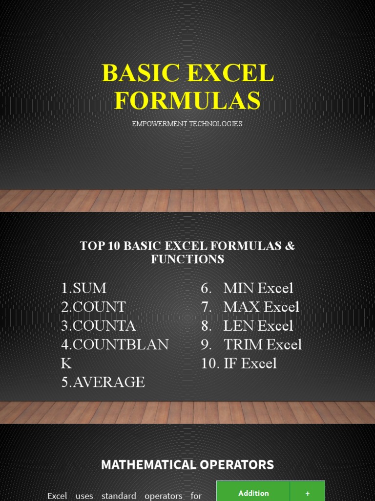 Basic Excel Formulas | PDF | Formula | Microsoft Excel