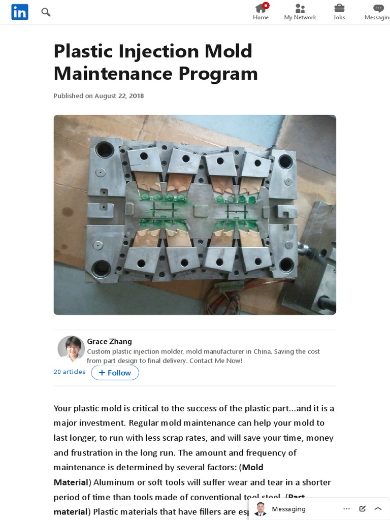 Plastic Injection Mold Maintenance Program LinkedIn | PDF | Chemistry ...