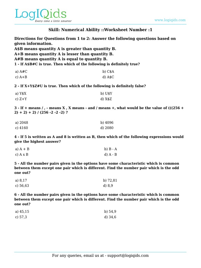 LOGIQIDS ASSESSMENT Worksheet | PDF | Numbers | Mathematics