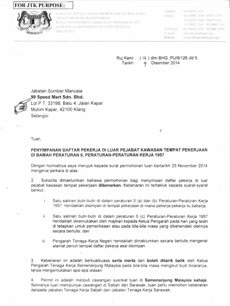 3.1-Permit For JTK Purpose (Daftar Pekerja) | PDF