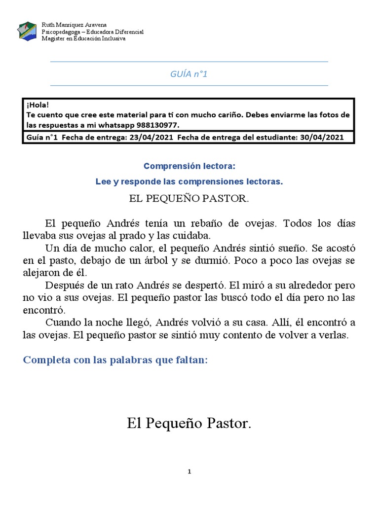 GUÍA #1 Comprension Lectora 23 DE ABRIL | PDF | Hogar, jardinería y bricolaje | Relaciones ...