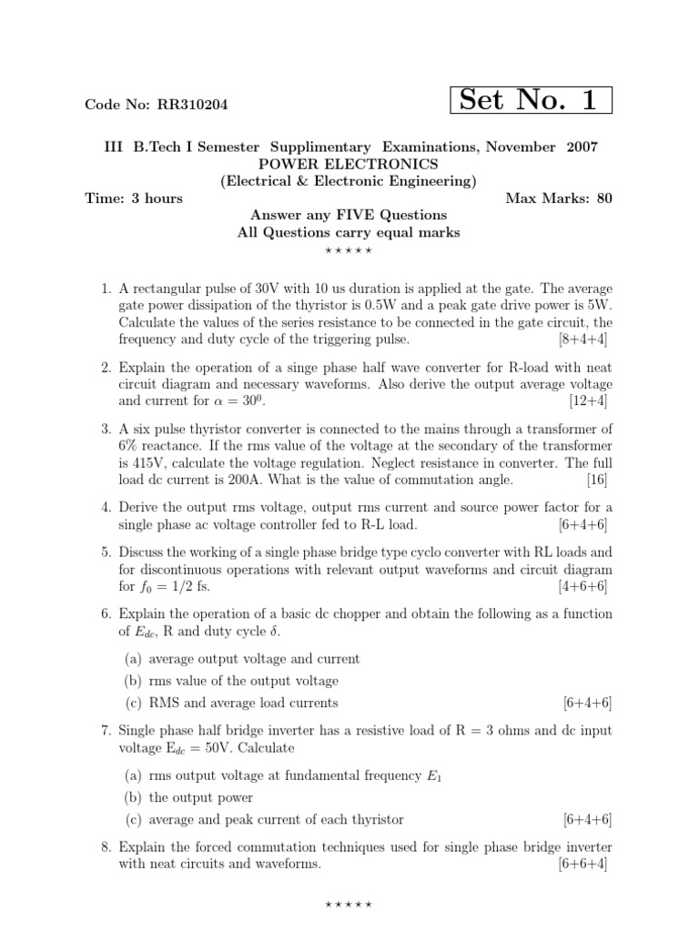 Power Electronics Exam Questions 2007 | PDF | Science & Mathematics