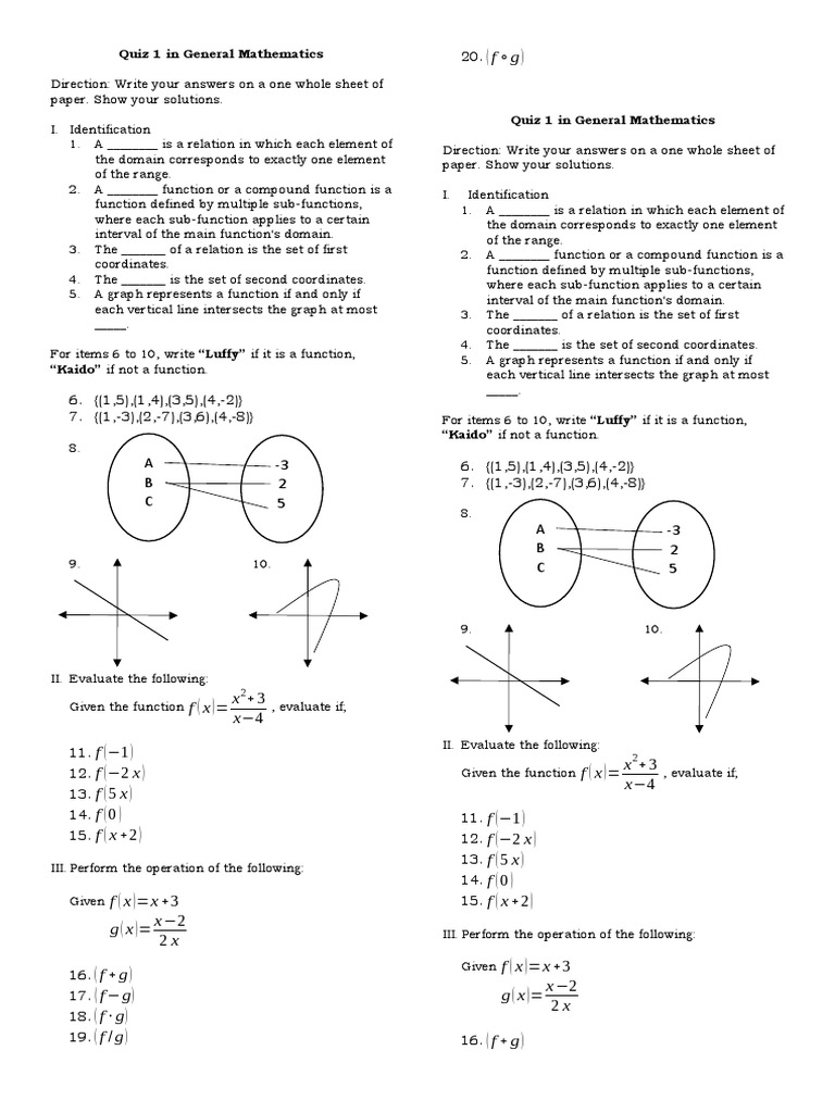 Quiz 1 in General Mathematics | PDF | Function (Mathematics) | Mathematical Relations