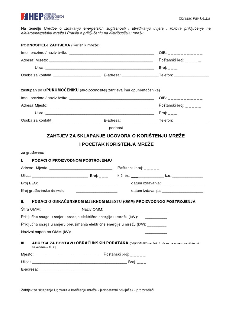 PM-1.4.2.a Zahtjev Za Sklapanje Ugovora o Koristenju Mreze-Jednostavni Prikljucak-Proizvodaci ...