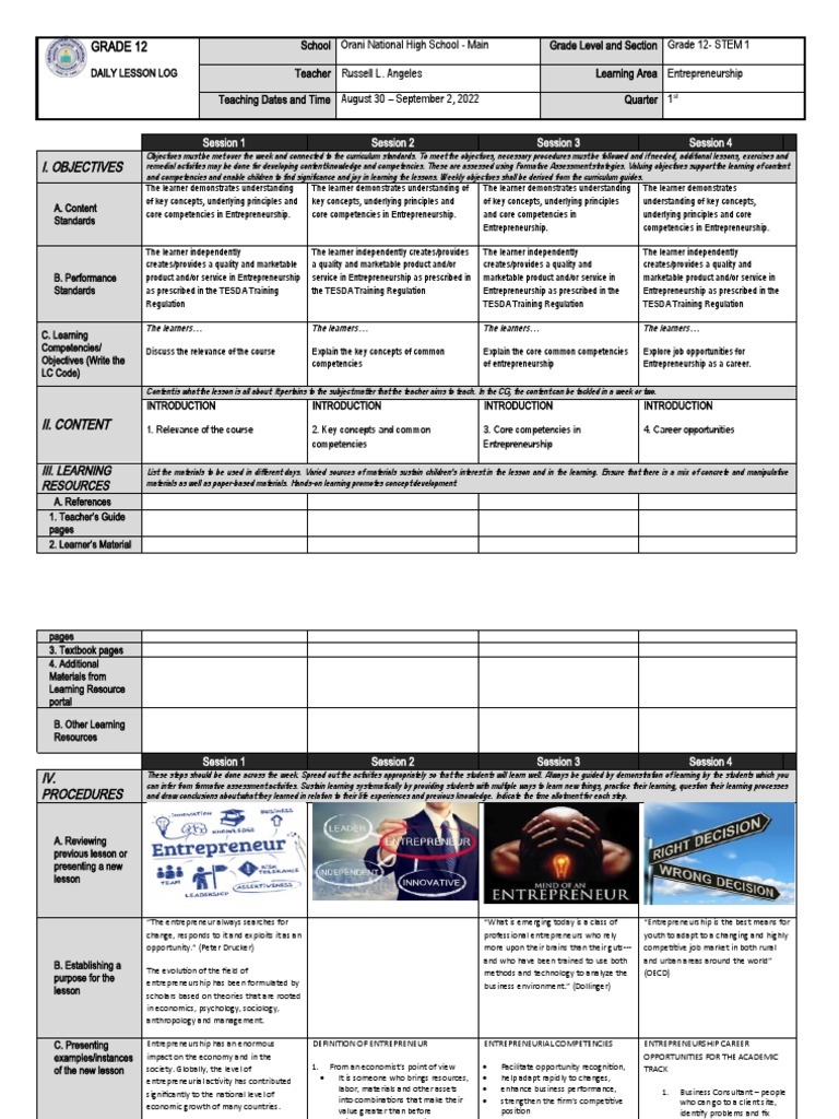 Entrep DLL W2 | PDF | Entrepreneurship | Learning