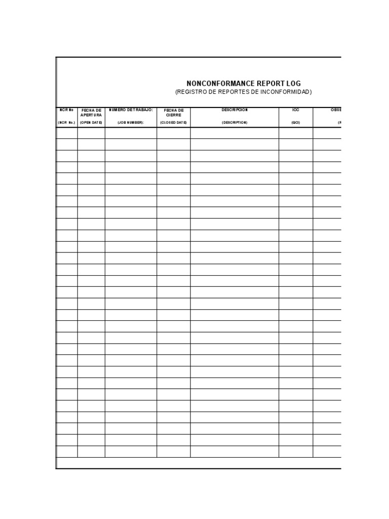 Nonconformance Report Log | PDF