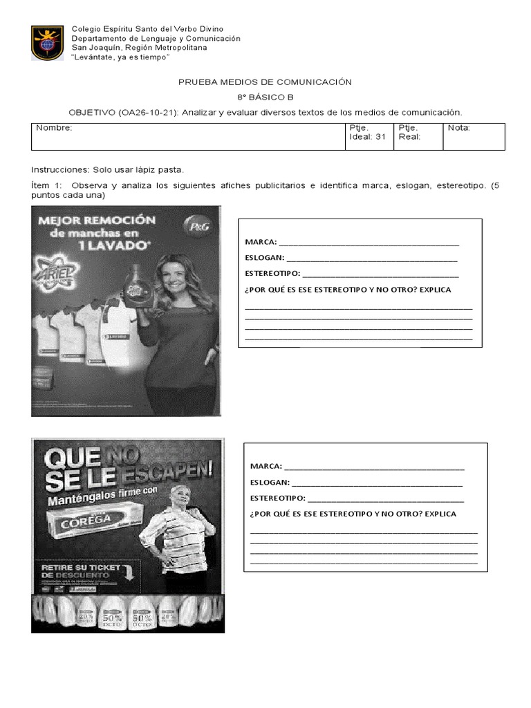 Prueba 8B Medios de Comunicación | PDF | Cognición | Comunicación