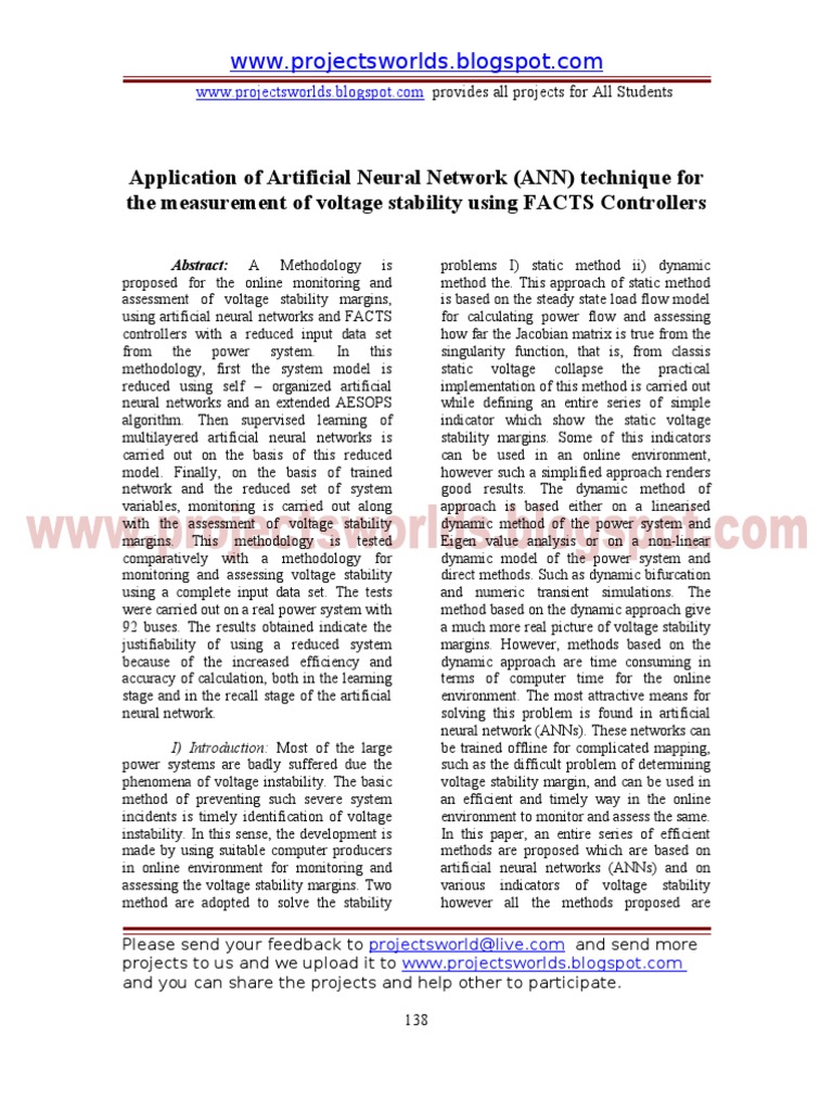Application of Artificial Neural Network (ANN) Technique For The ...