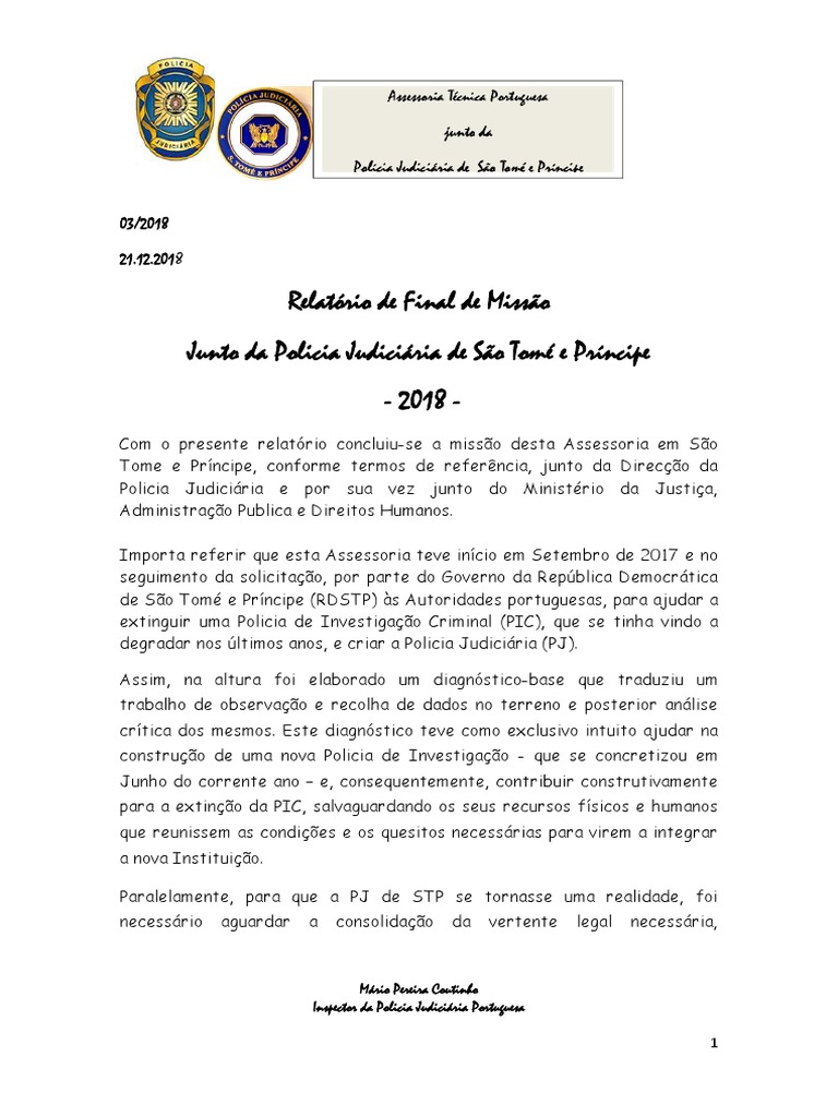 Relatorio Final MISSÃO PJ-STP 2018 | PDF | Polícia | Portugal