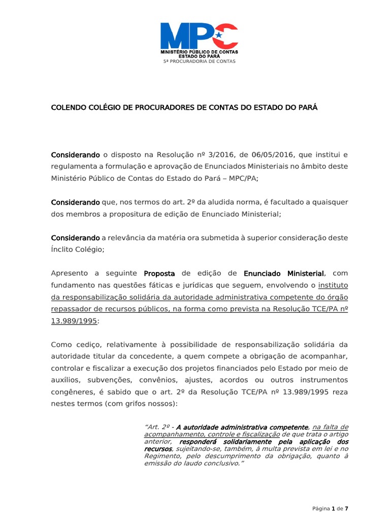 Proposta Enunciado Responsabilidade Solidária | PDF | Ministério ...