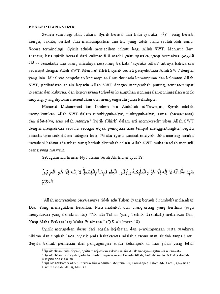 Pengertian dan Bahaya Syirik dalam Islam | PDF