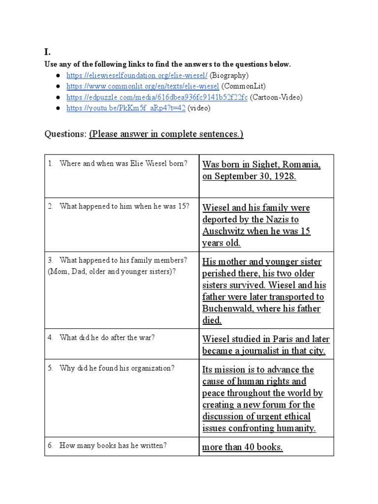 Elie Wiesel - Night Notes | PDF | Antisemitism | Genocides