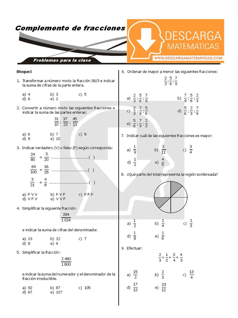 20 Descargar Ejercicios de Fracciones - Primero de Secundaria | PDF