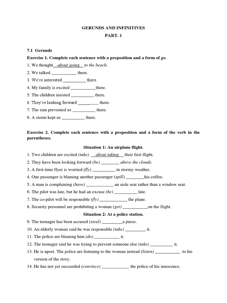 Gerunds and Infinitives Exercises | PDF