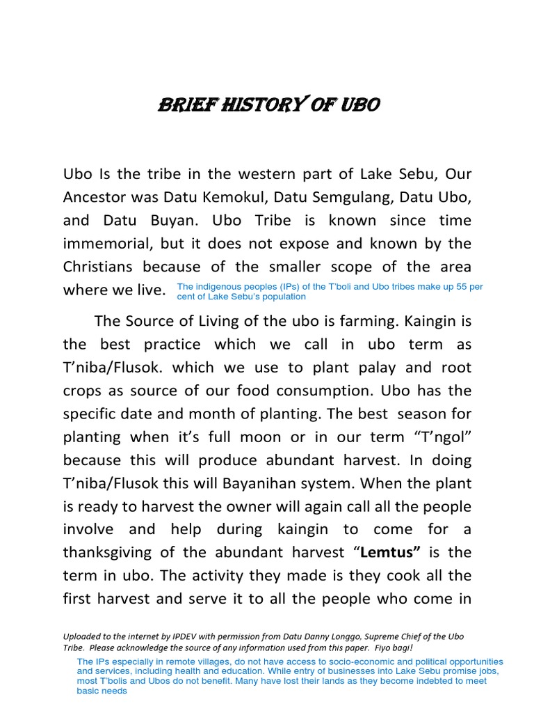 Ubo Brief History | PDF | Philippines