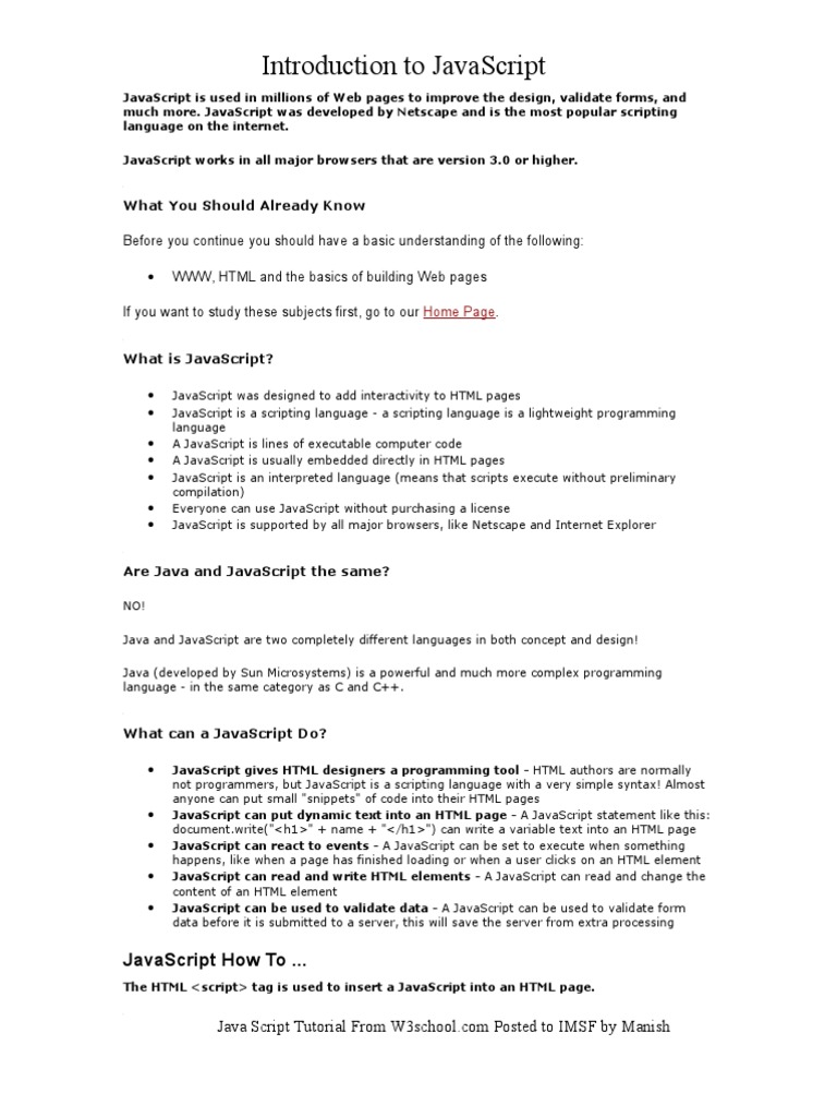 Introduction To Javascript: What You Should Already Know | Download ...