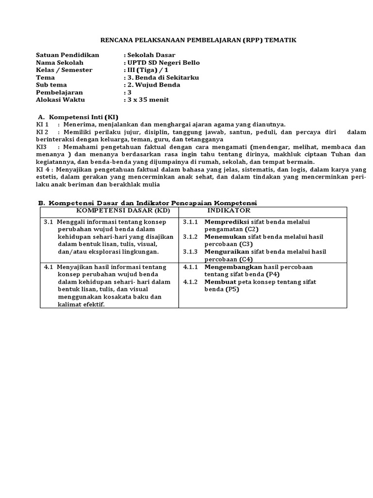 RPP Sifat Benda | PDF