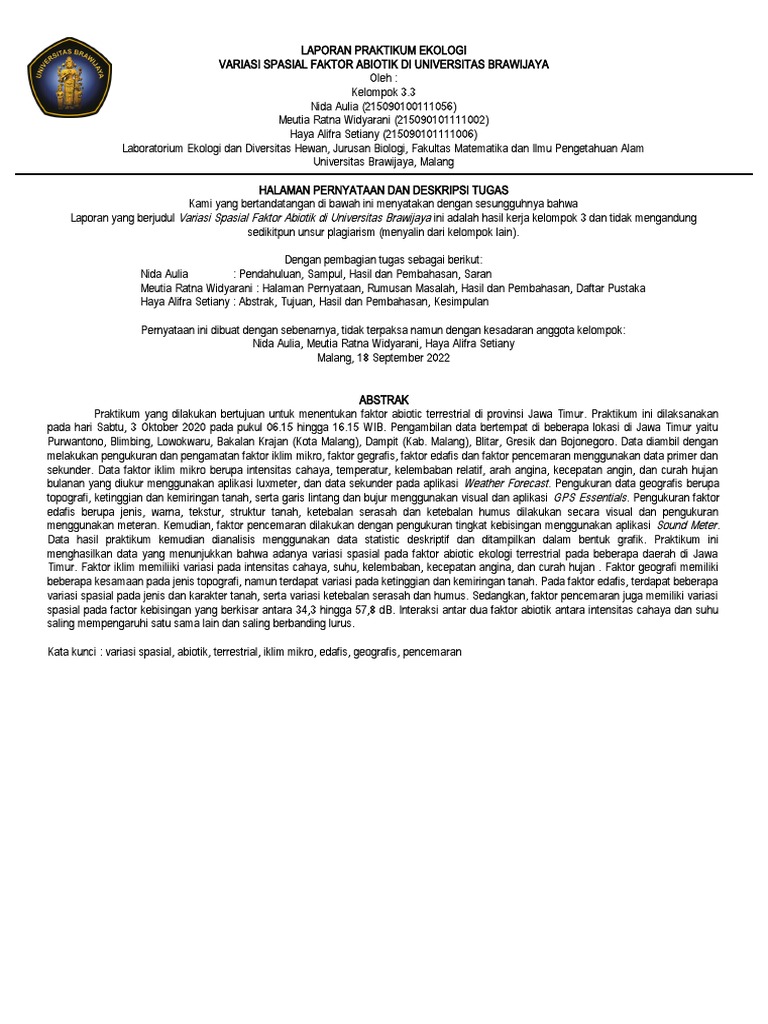 Laporan Praktikum Ekologi UB | PDF | Sains & Matematika