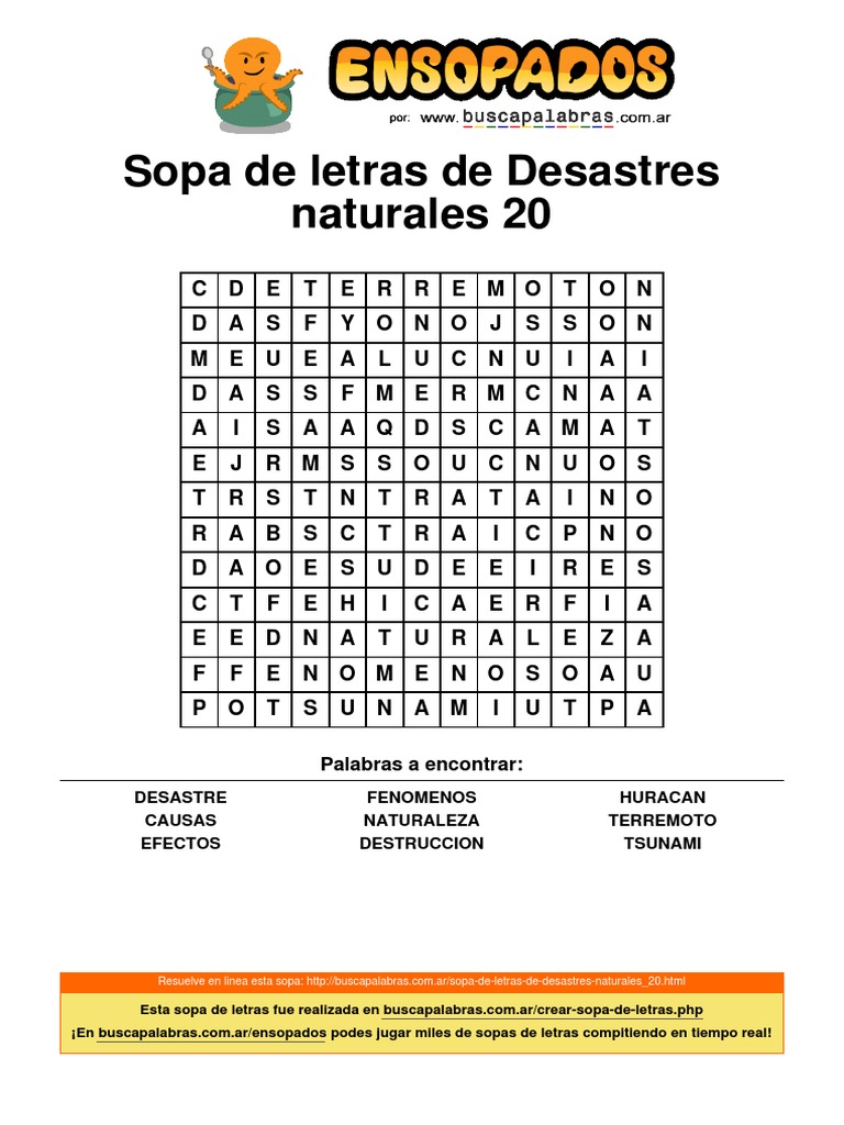 Sopa de Letras: Desastres Naturales | PDF