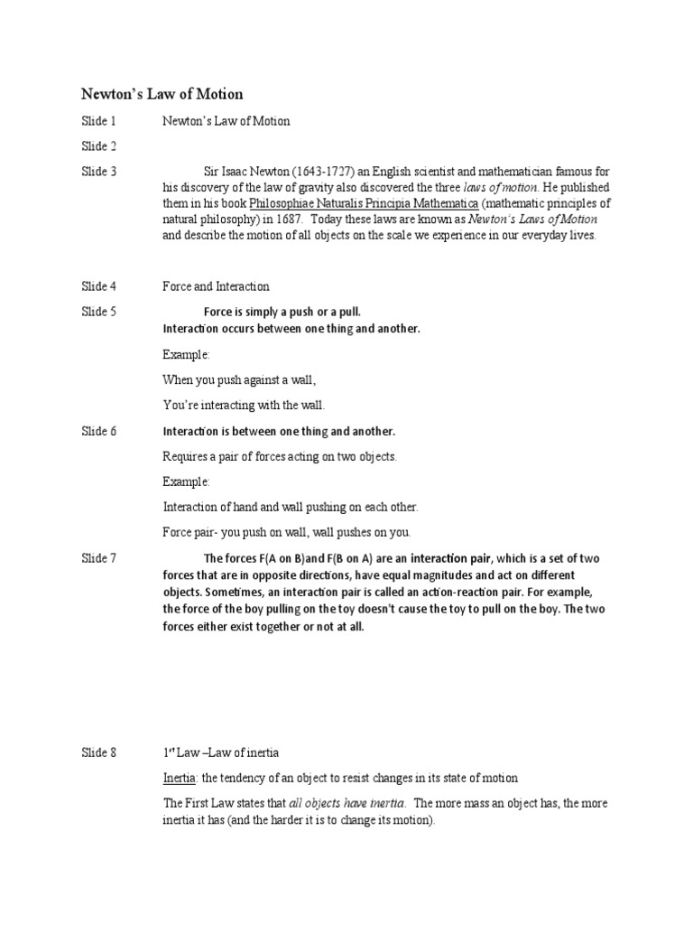 Notes in Newton's Law of Motion | PDF | Force | Weight