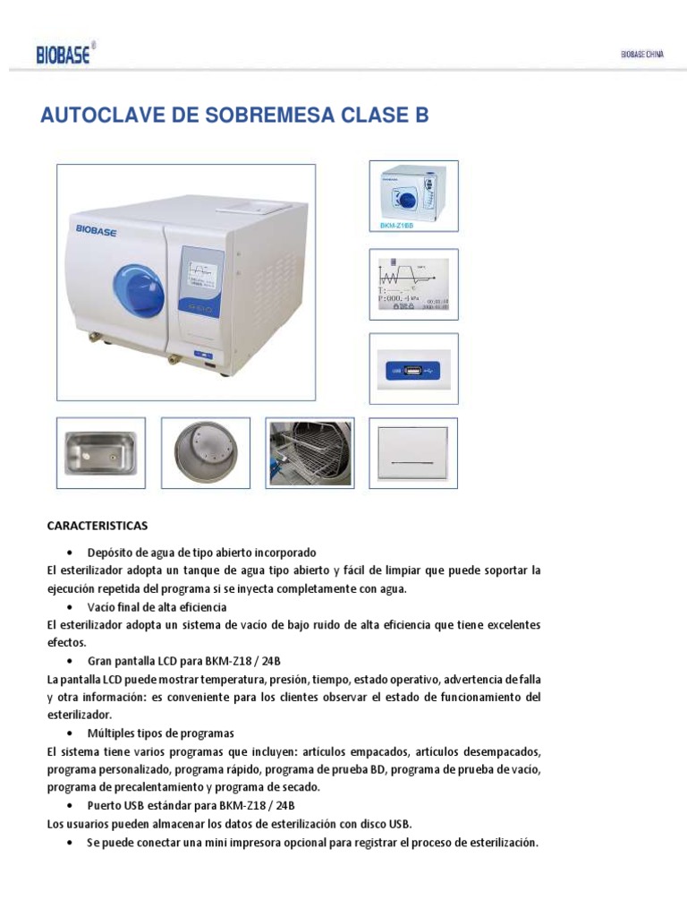 BIOBASE Autoclave de Sobremesa Clase B BKM-Z24B | PDF | Esterilización ...