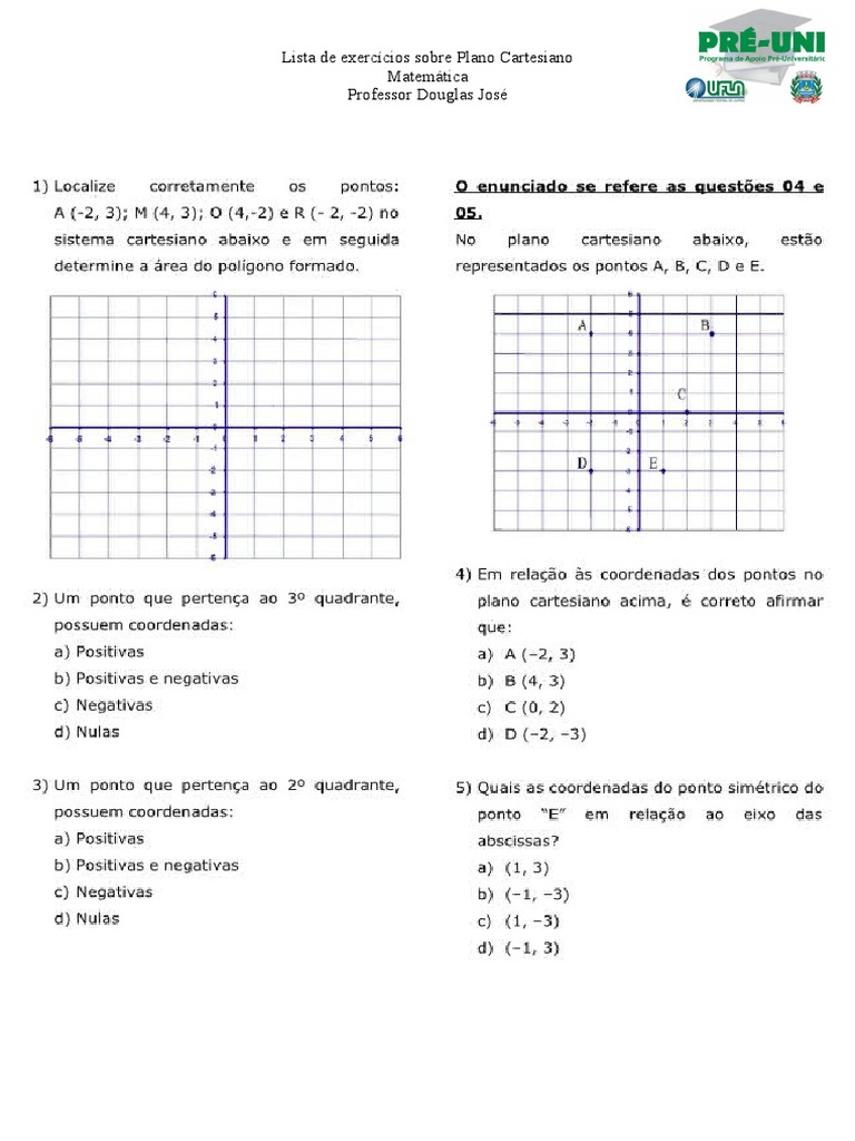 Exercícios Sobre Plano Cartesiano | PDF