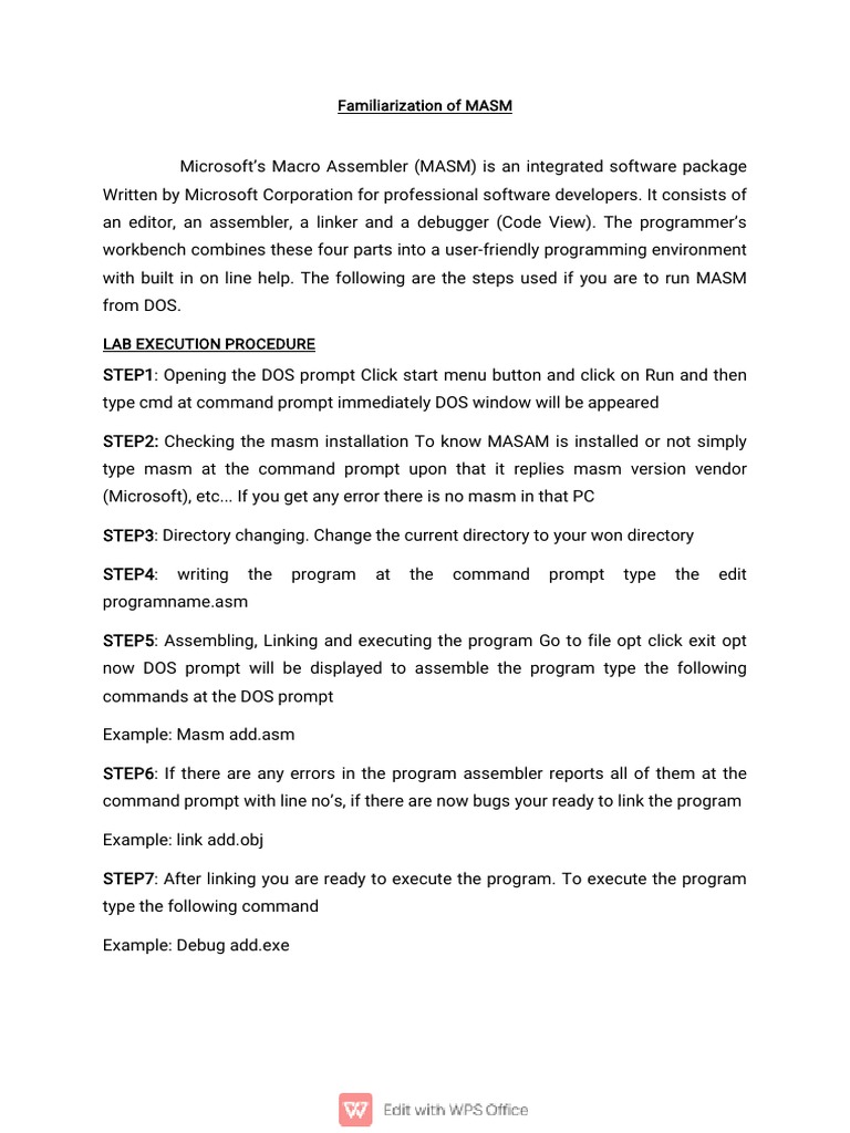 Familiarization of MASM | PDF