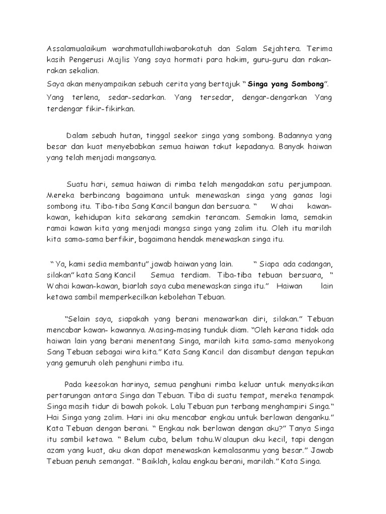 Skrip Pertandingan Bercerita BM Tahap 1 | PDF