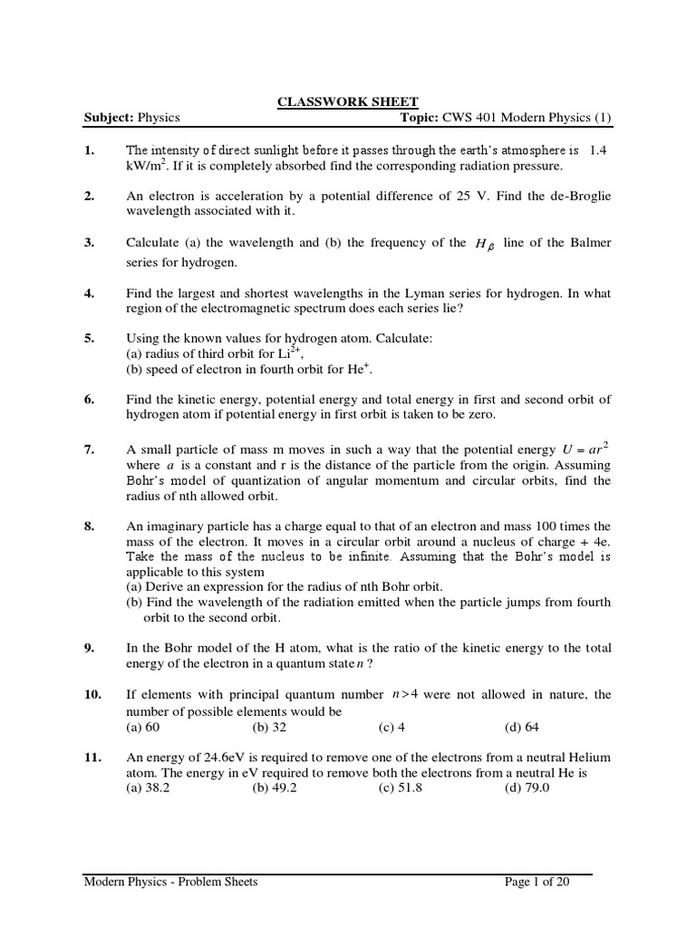 Modern Physics Problem Sheets New | PDF | Radioactive Decay | Atomic Nucleus