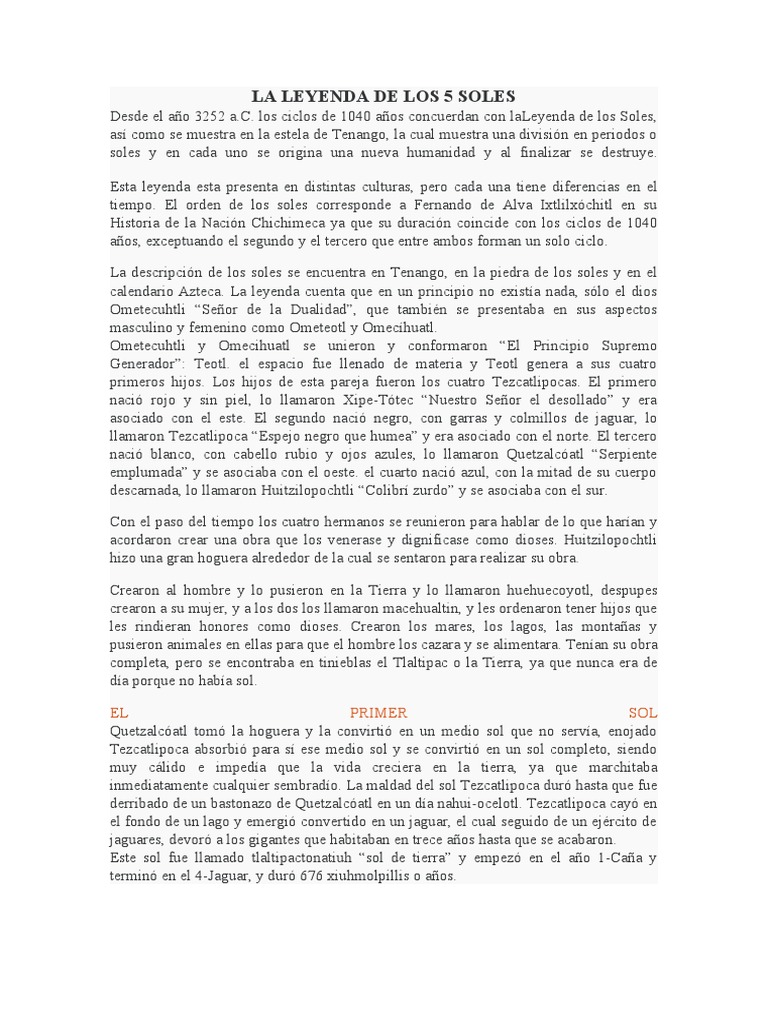 La Leyenda de Los 5 Soles | PDF | azteca | Politeísmo