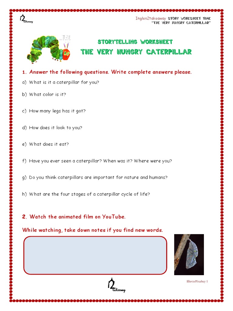 The Very Hungry Caterpillar - Worksheet | Download Free PDF | Western ...