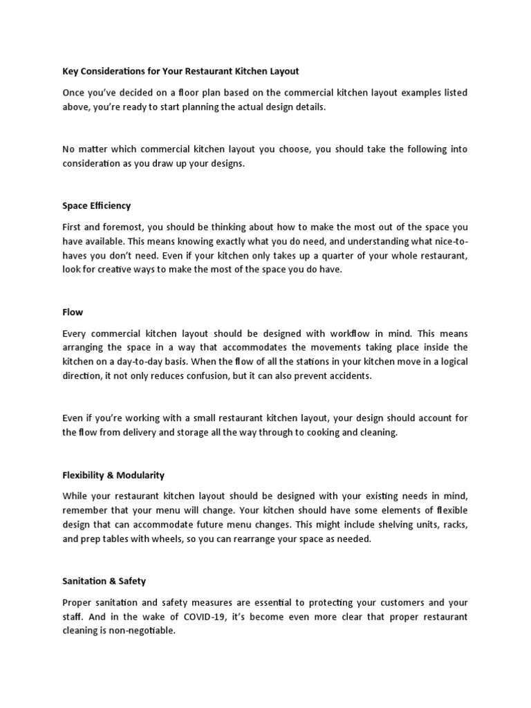 Notes - Key Considerations For Your Restaurant Kitchen Layout | PDF ...