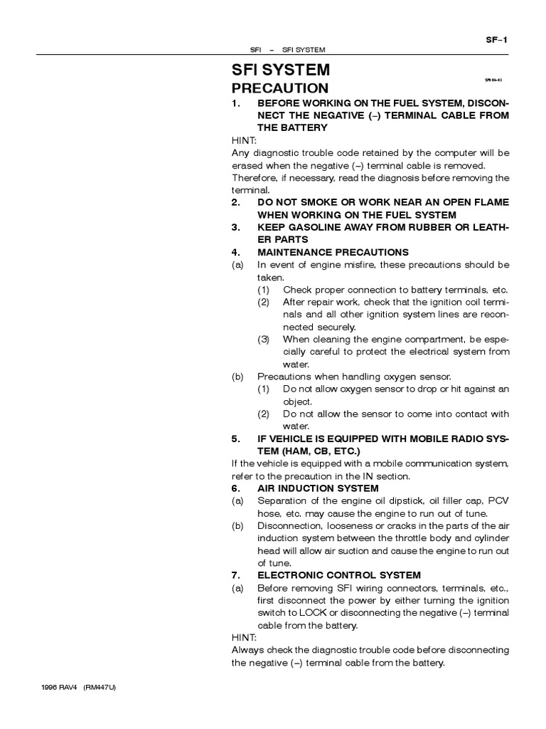 Sfi System: Precaution | PDF | Fuel Injection | Electrical Connector
