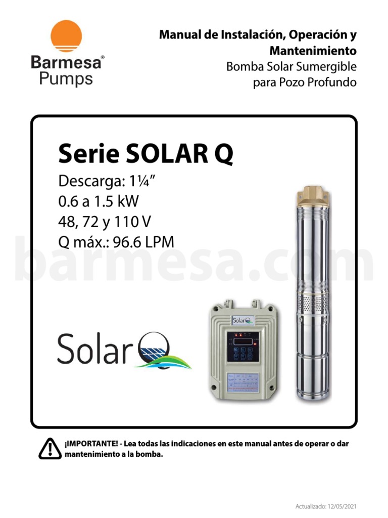 Manual de Bomba Solar para Pozo Profundo | PDF | Panel solar | Bomba