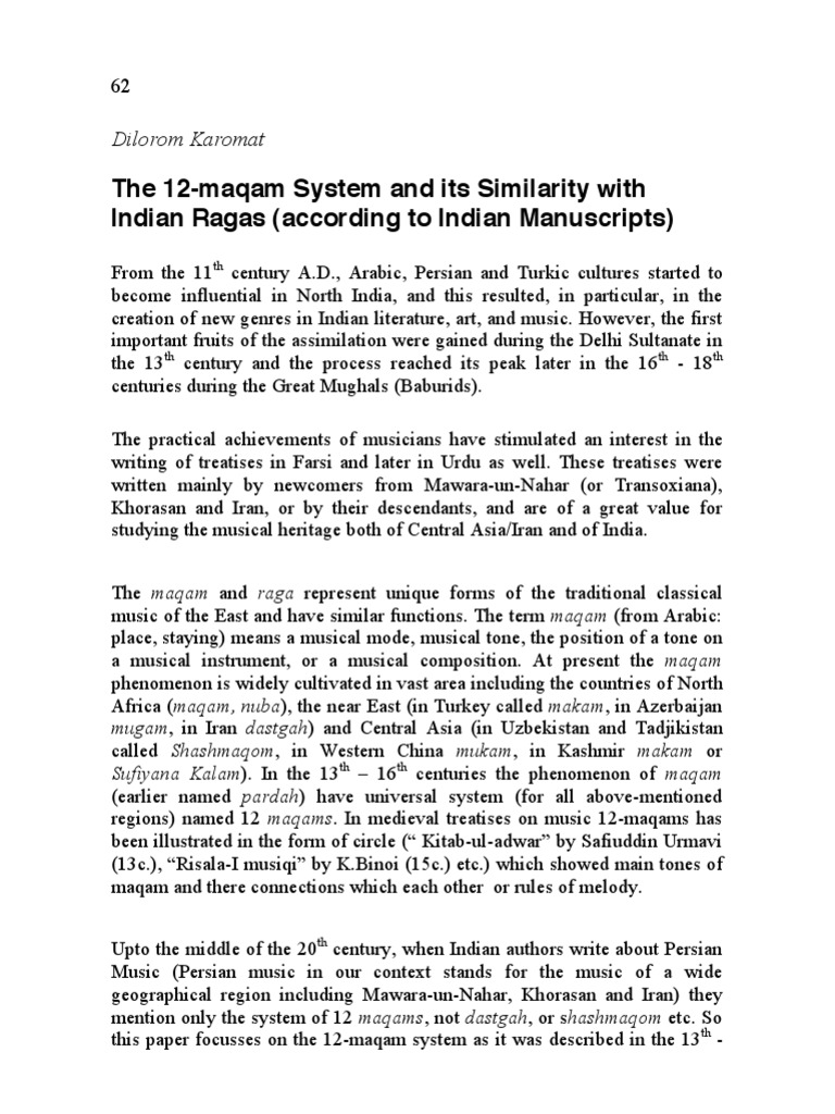 The 12-Maqam System and Its Similarity With Indian Ragas (According To ...