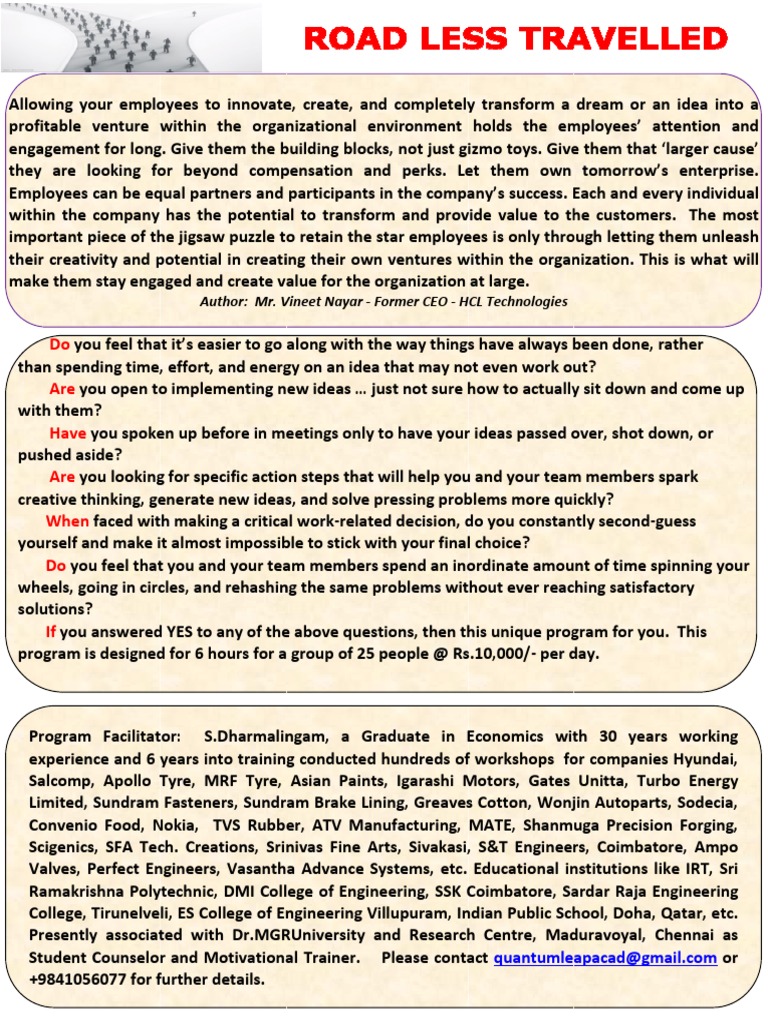 Road Less Travelled - Creativity & Innovation | PDF | Creativity