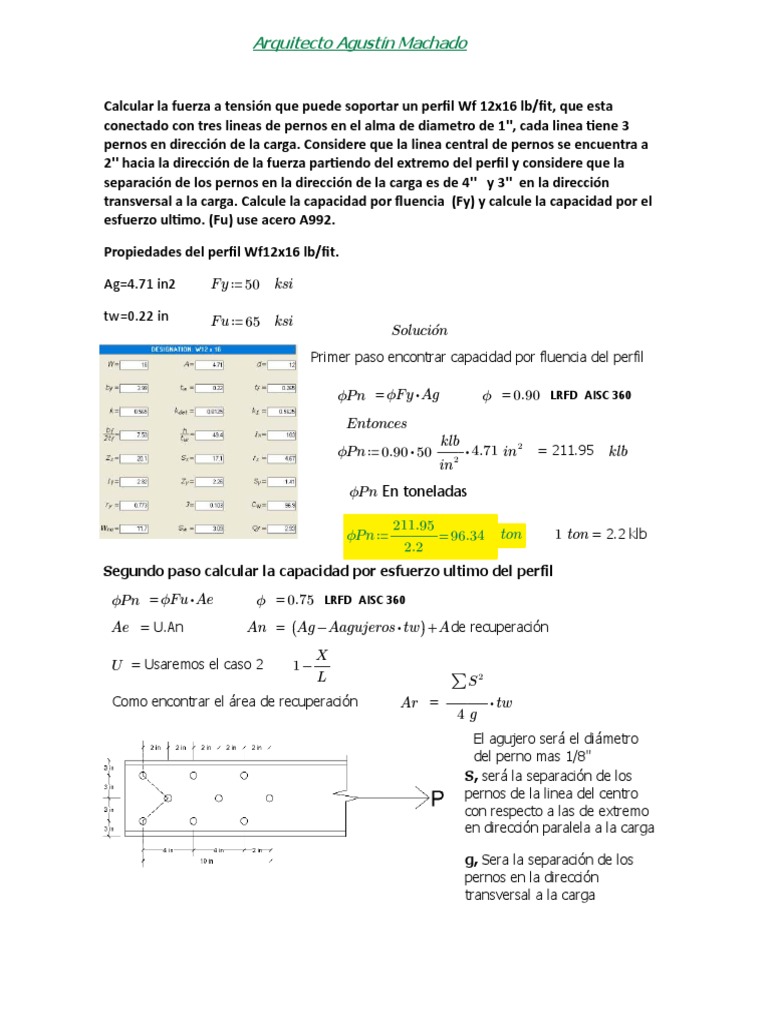 Cálculo de Capacidad a Tensión de Perfiles Wf | PDF | Ingeniería ...