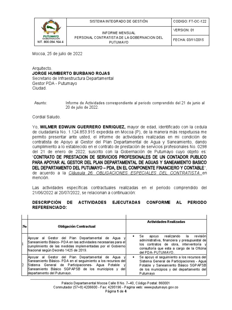 Informe Mensual de Actividades | PDF | Títulos | Contabilidad